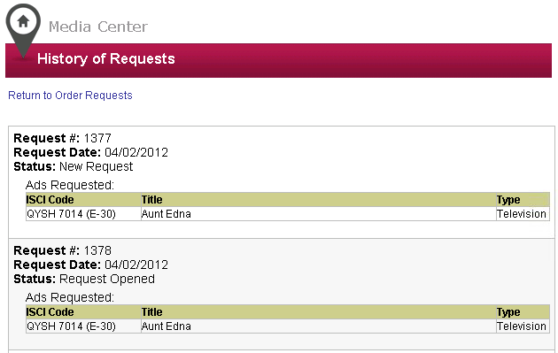 Image of History of Requests page